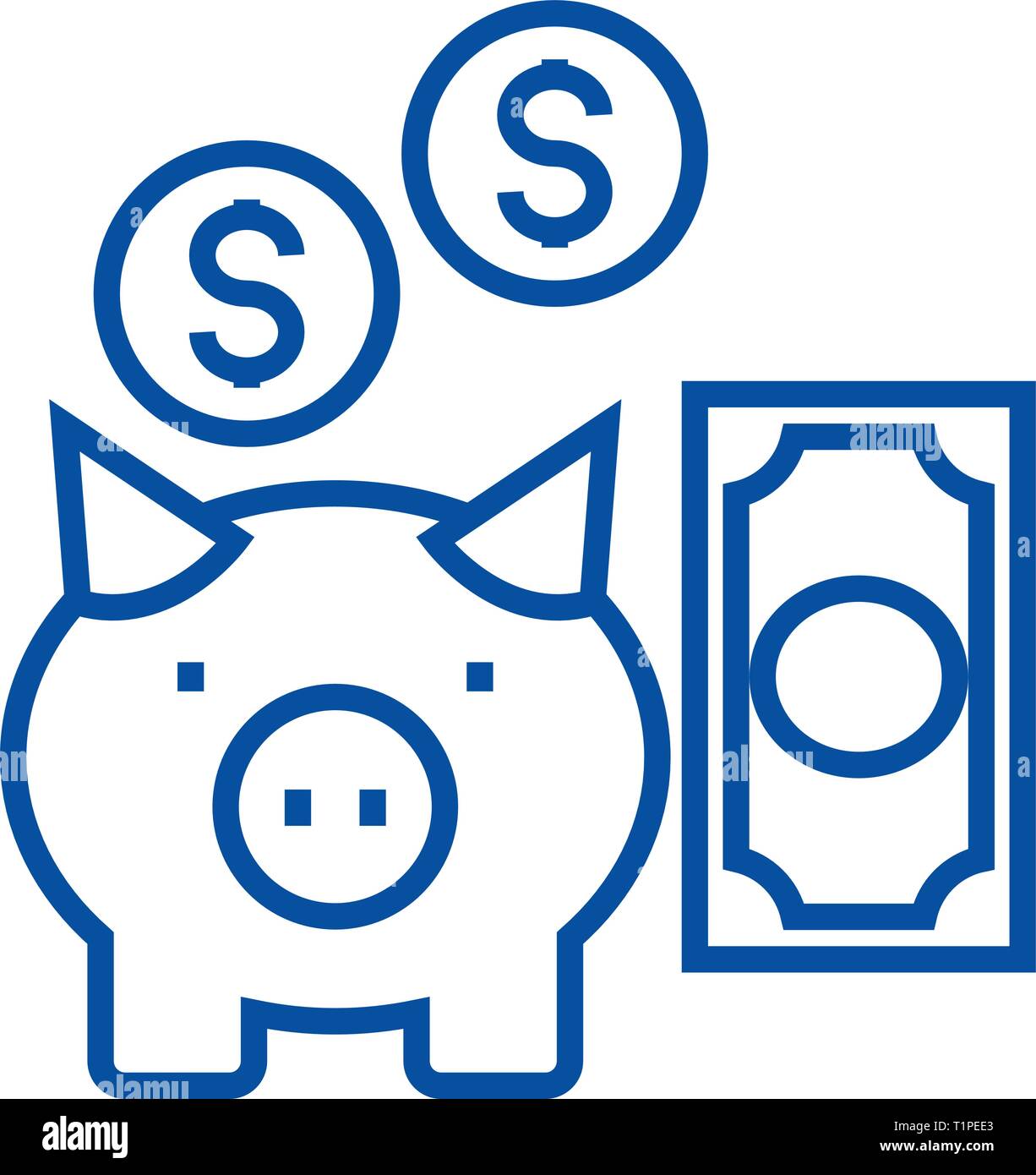 Deposit insurance,pig with money line icon concept. Deposit insurance ...