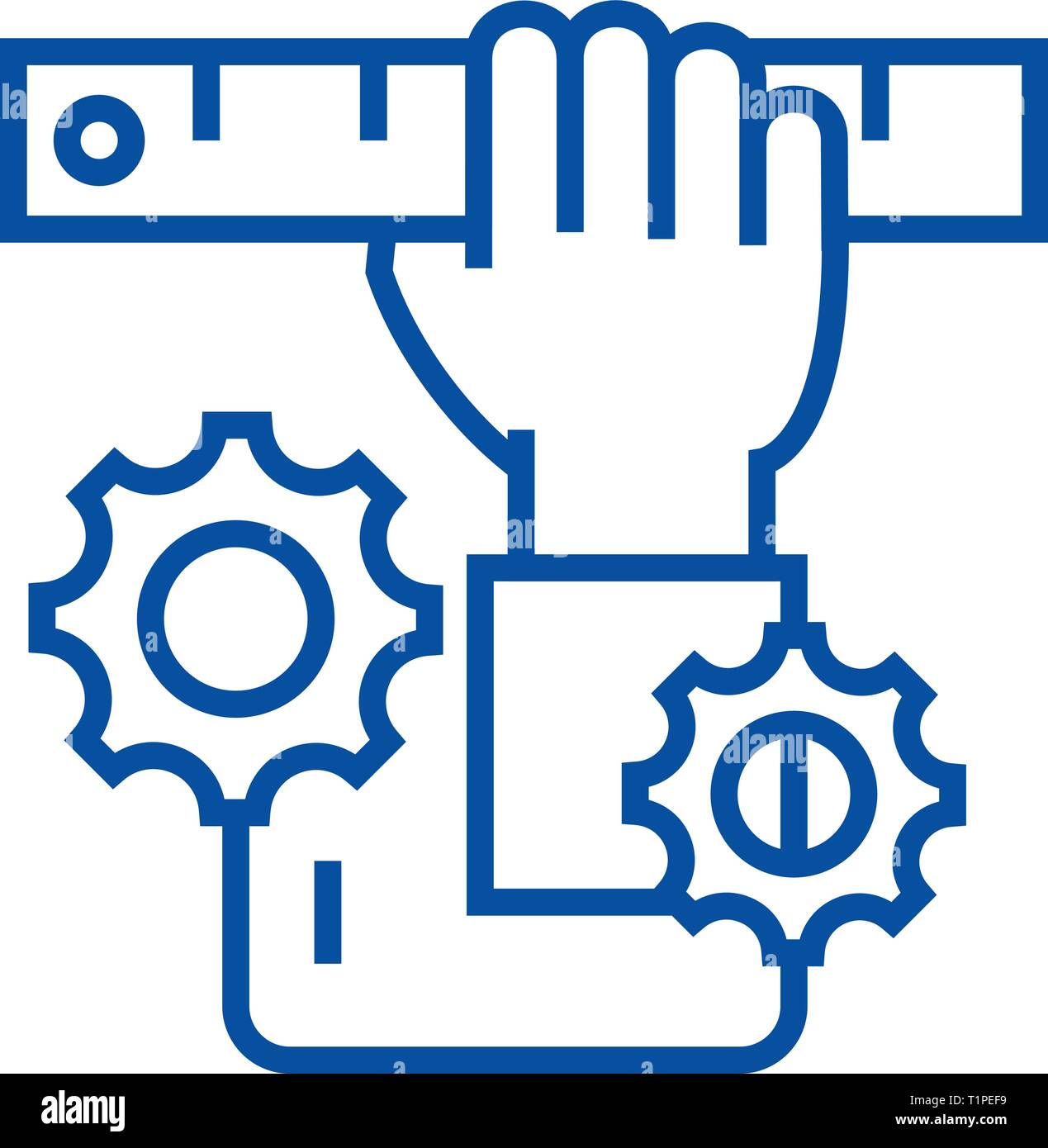 Development, hand with ruler line icon concept. Development, hand with ...