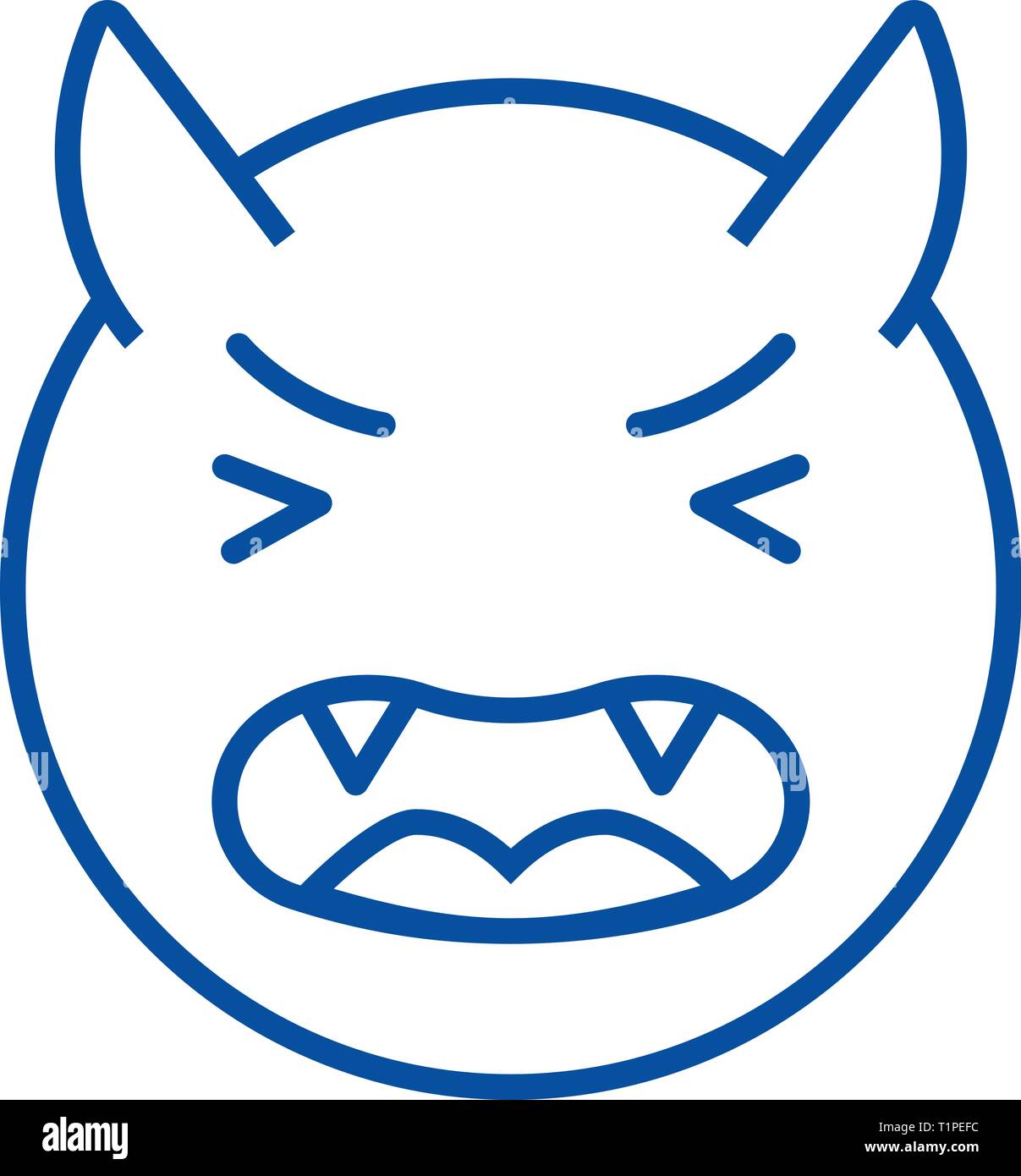 Devil emoji line icon concept. Devil emoji flat vector symbol, sign ...
