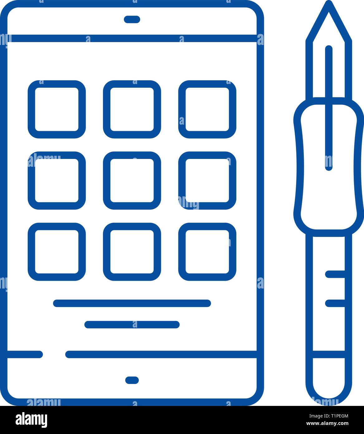 Digital tablet line icon concept. Digital tablet flat vector symbol ...