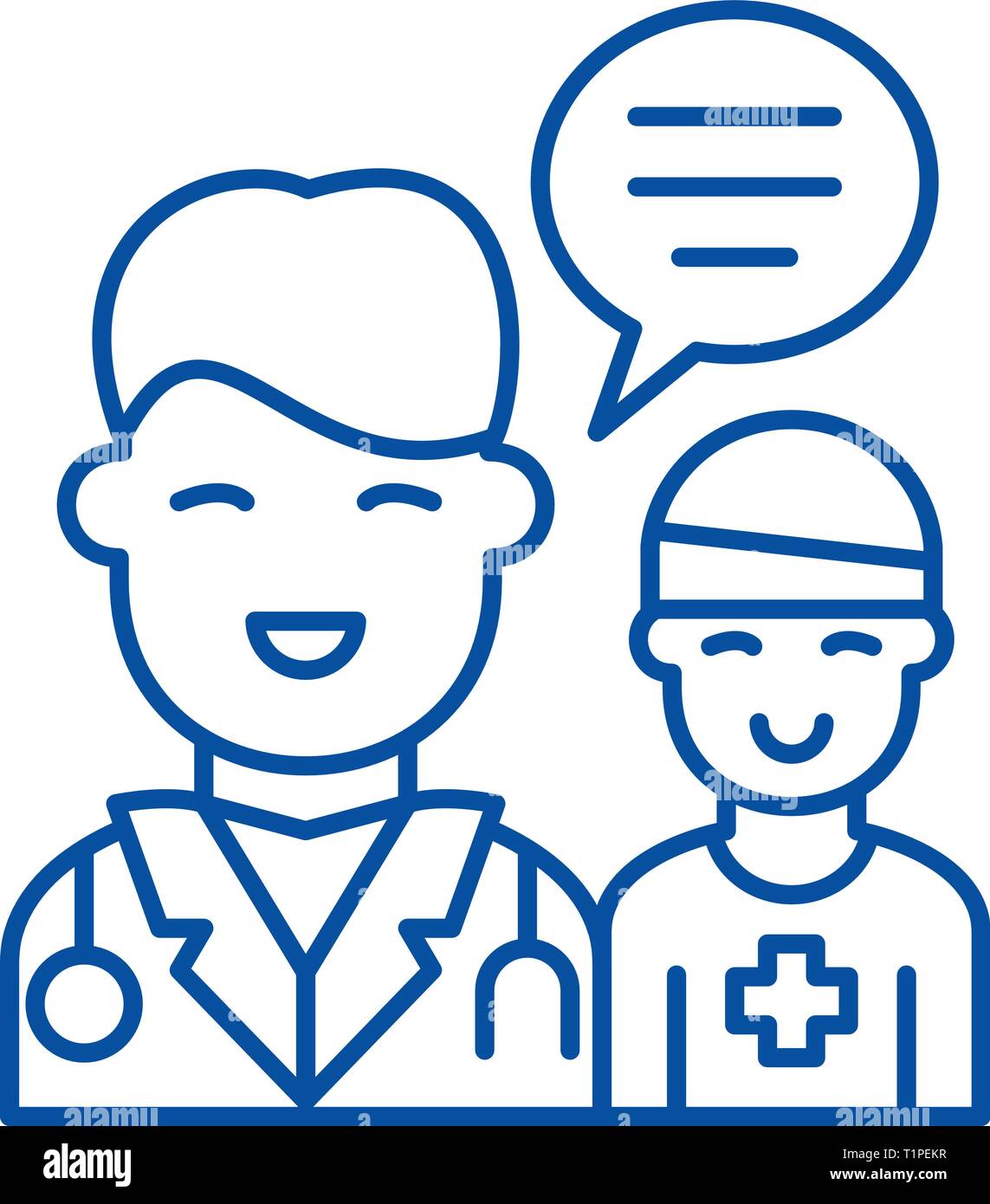 Doctors help to the patient line icon concept. Doctors help to the ...