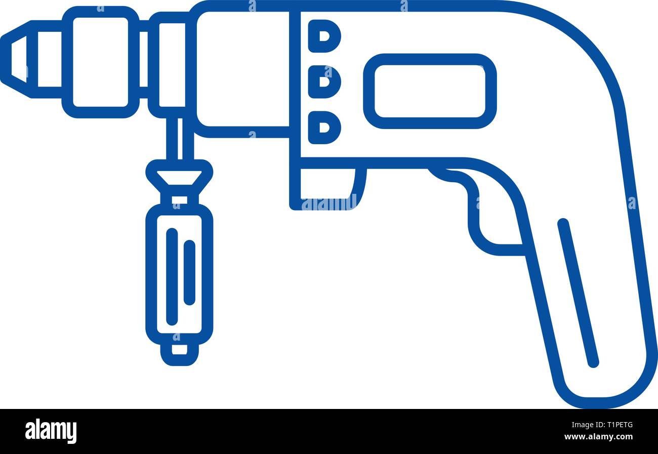 Drilling machine illustration line icon concept. Drilling machine illustration flat vector ...