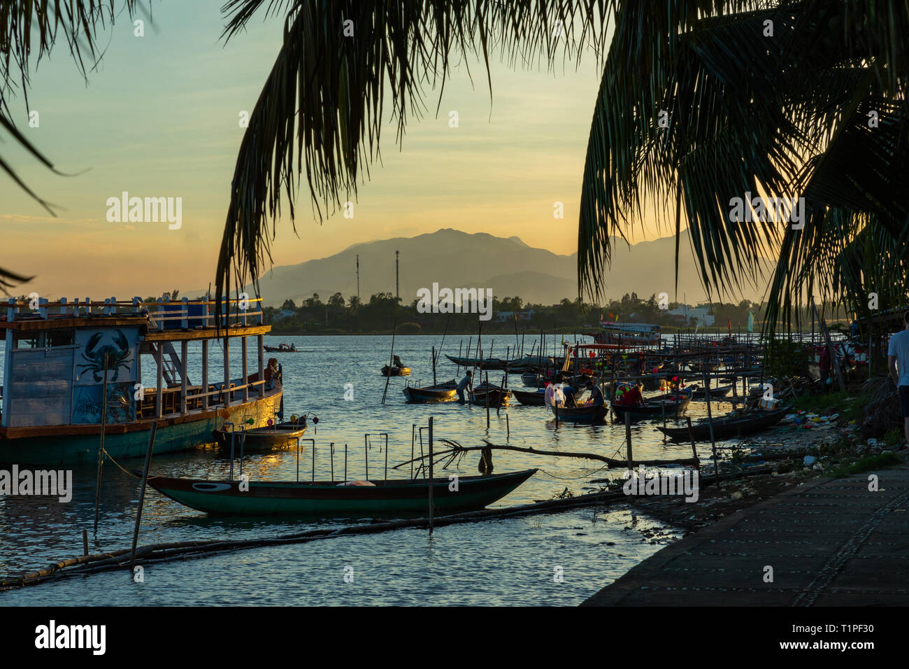 Traditional boats in Hoi An, Vietnam. Sunset time. Hoi An is the World ...