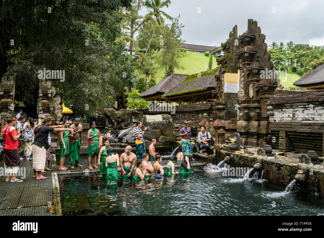Bali, Indonesia - january 22, 2019: People praying in the holy spring ...