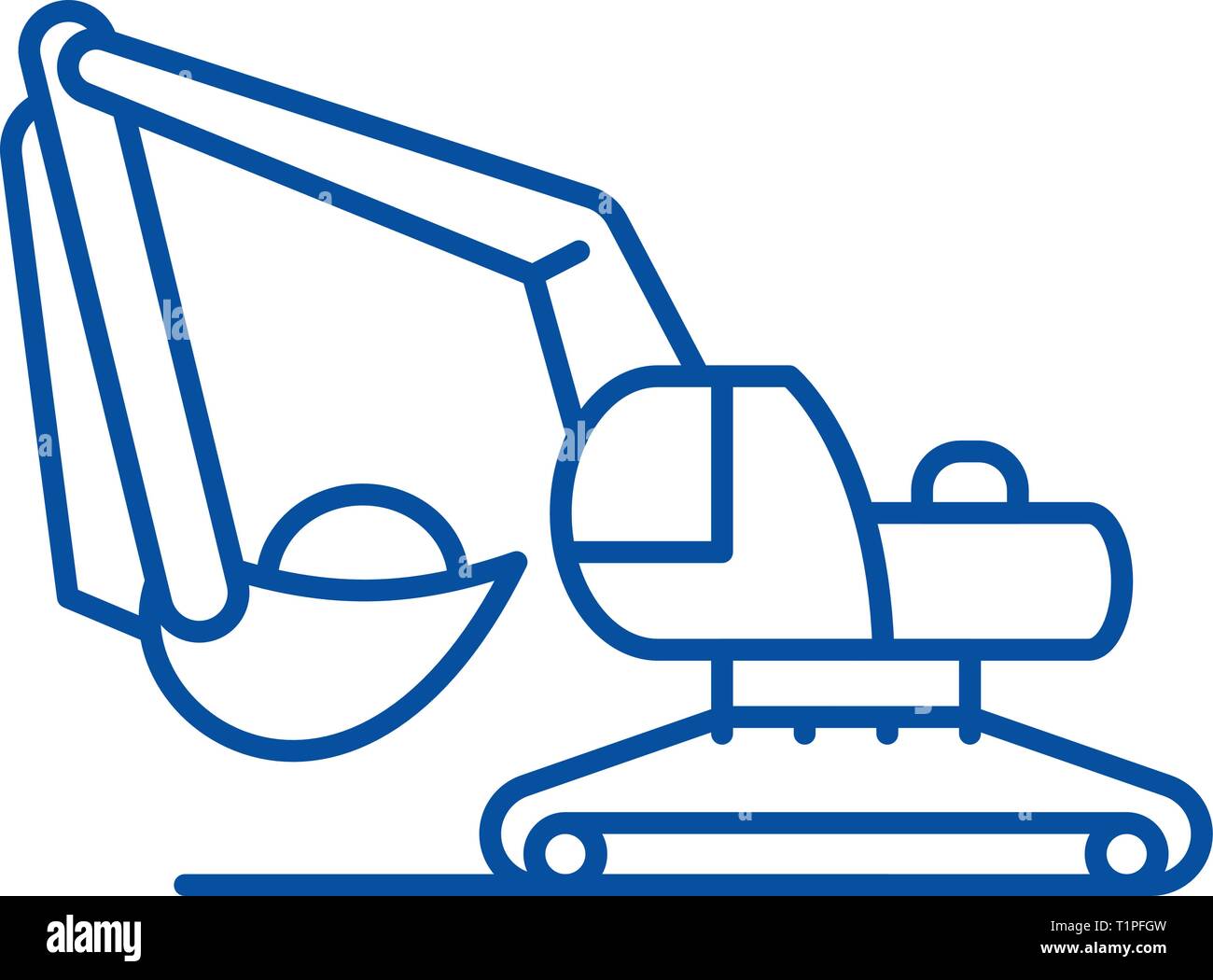 Excavator works line icon concept. Excavator works flat vector symbol ...