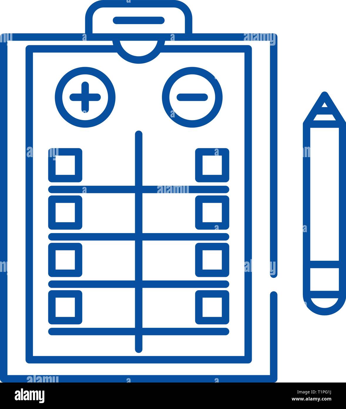 Pros and cons list line icon concept. Pros and cons list flat vector ...