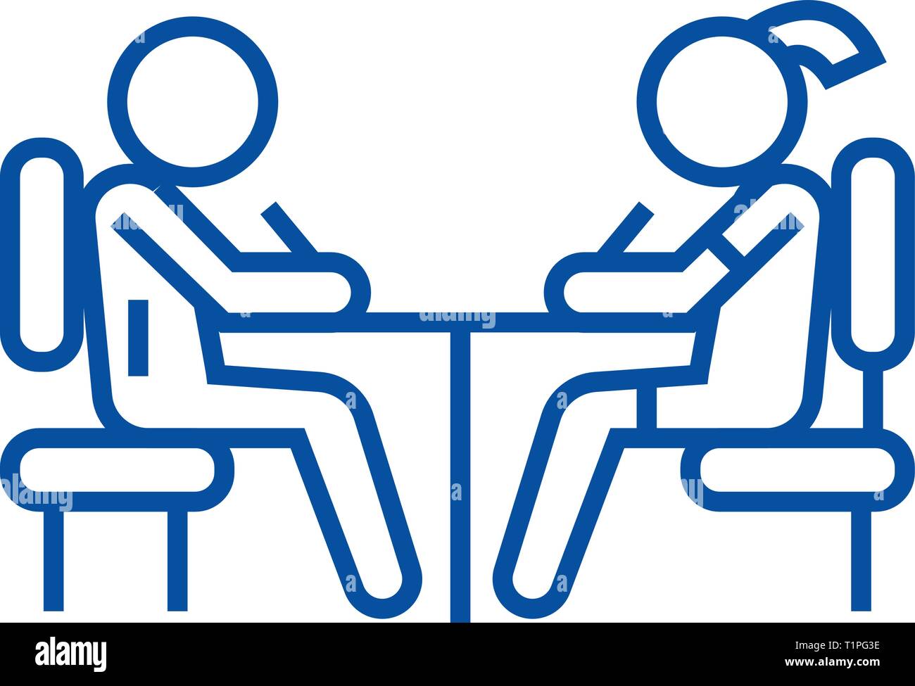 Pupil in school at desk line icon concept. Pupil in school at desk flat ...