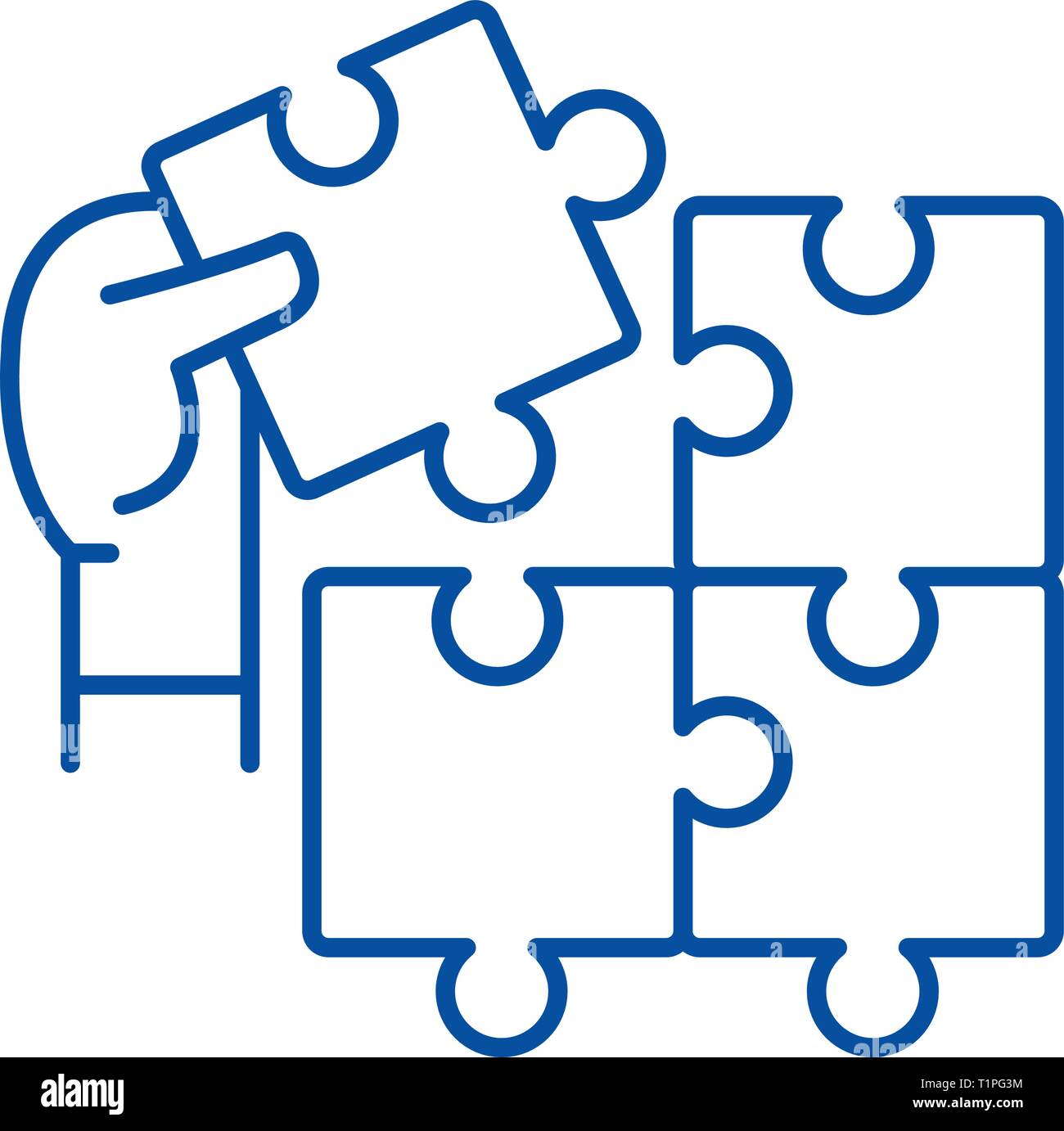 Puzzle pieces line icon concept. Puzzle pieces flat vector symbol, sign ...