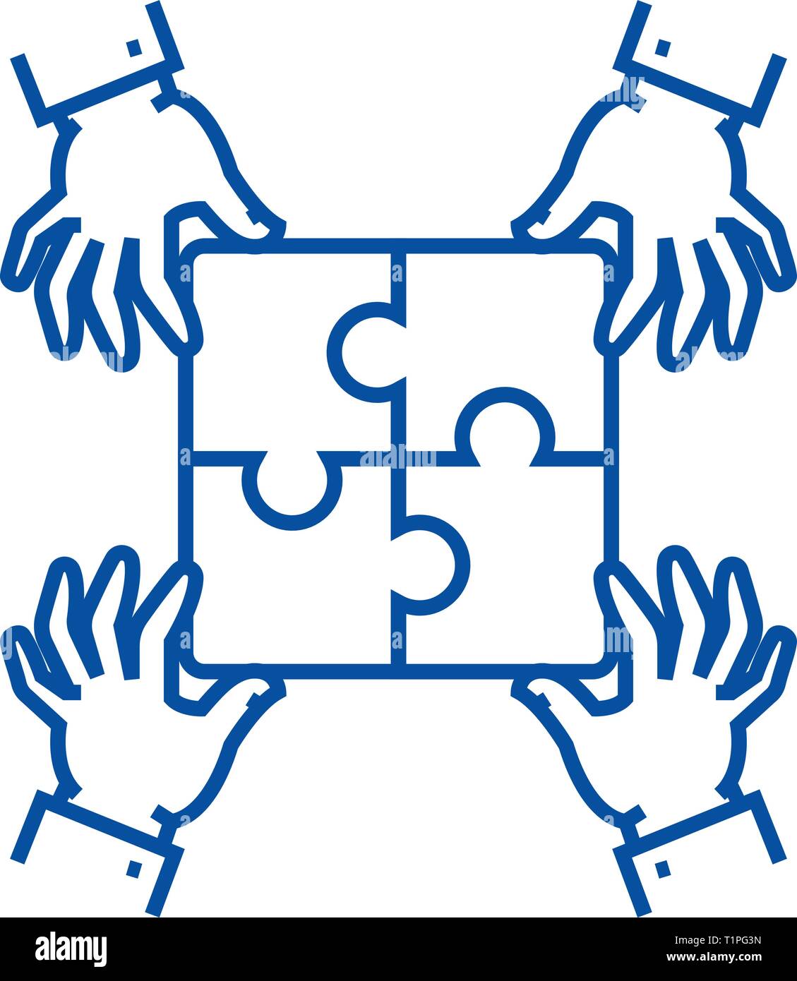 Puzzle pieces,strategy line icon concept. Puzzle pieces,strategy flat ...