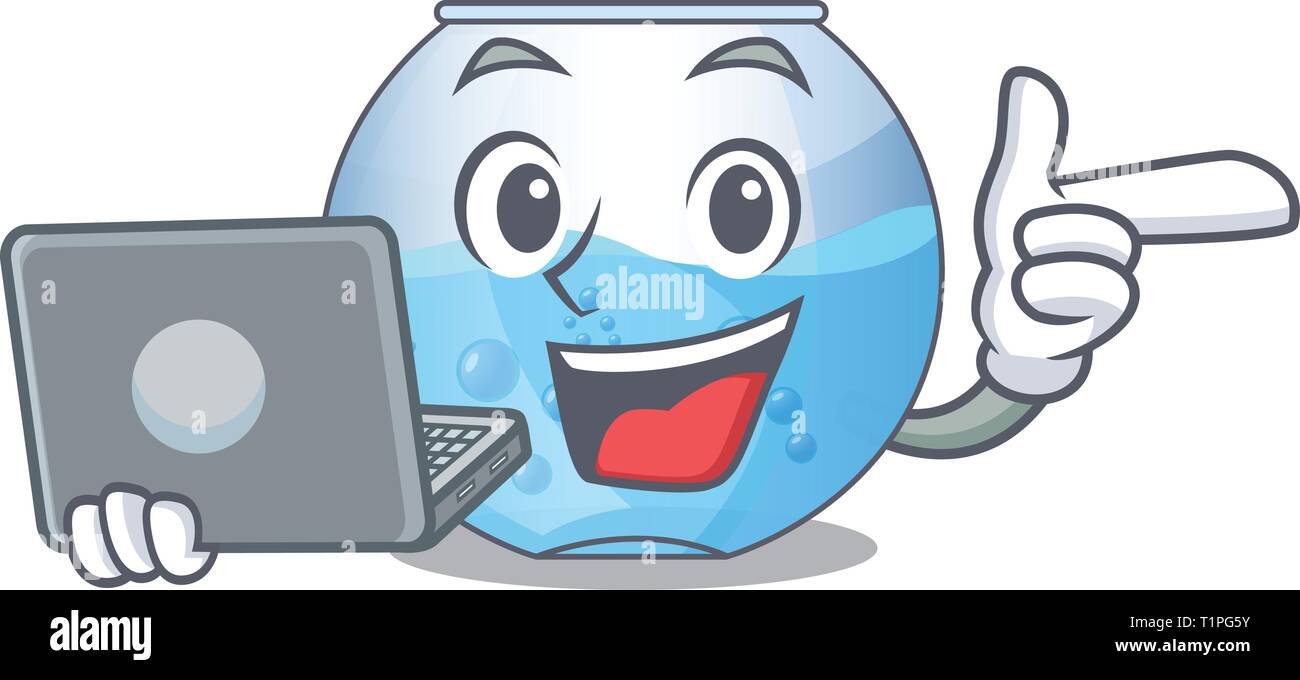 With laptop bowl aquarium isolated with the cartoon vector illustration ...