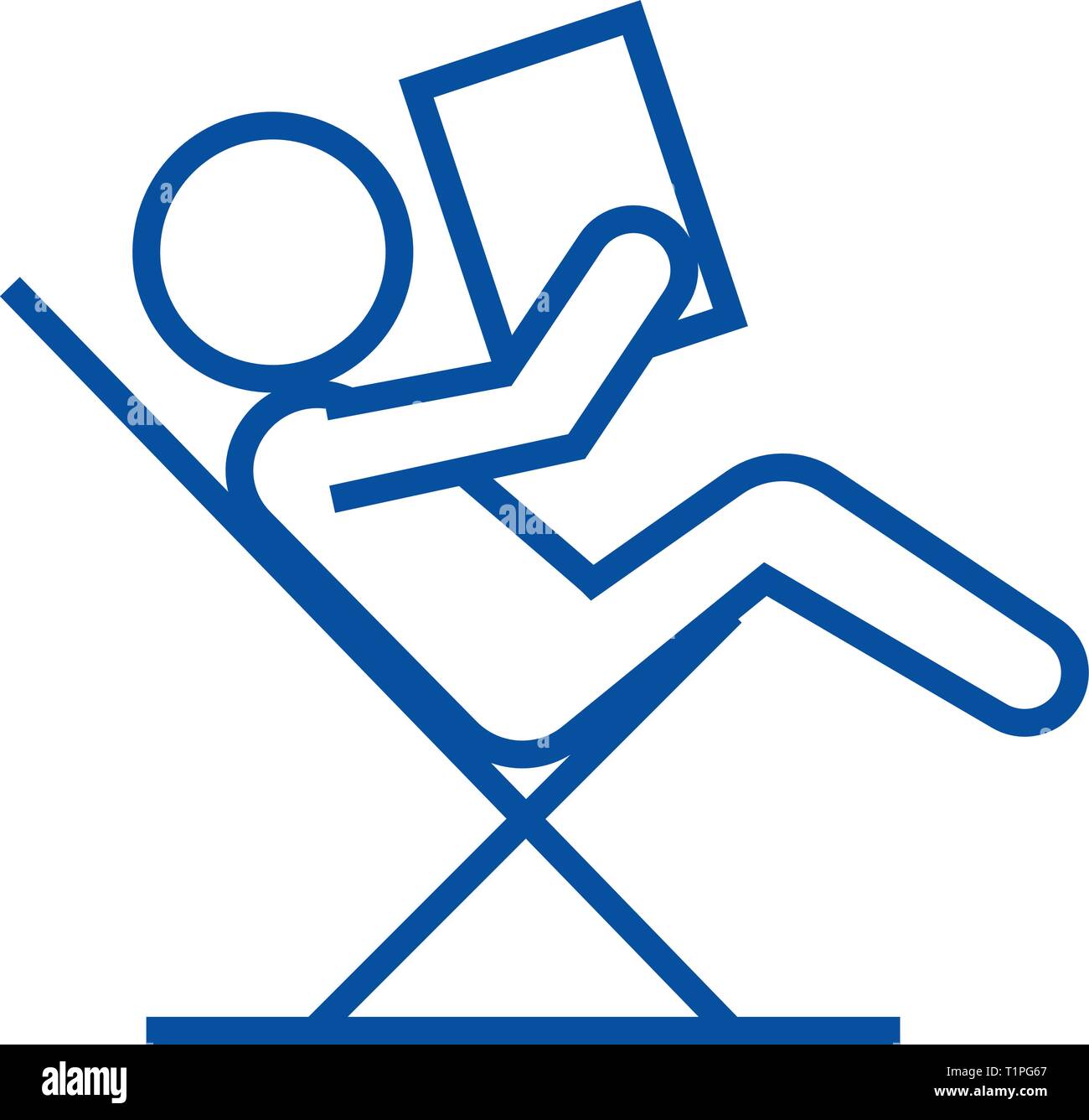 Reading book, sitting in chair line icon concept. Reading book, sitting ...