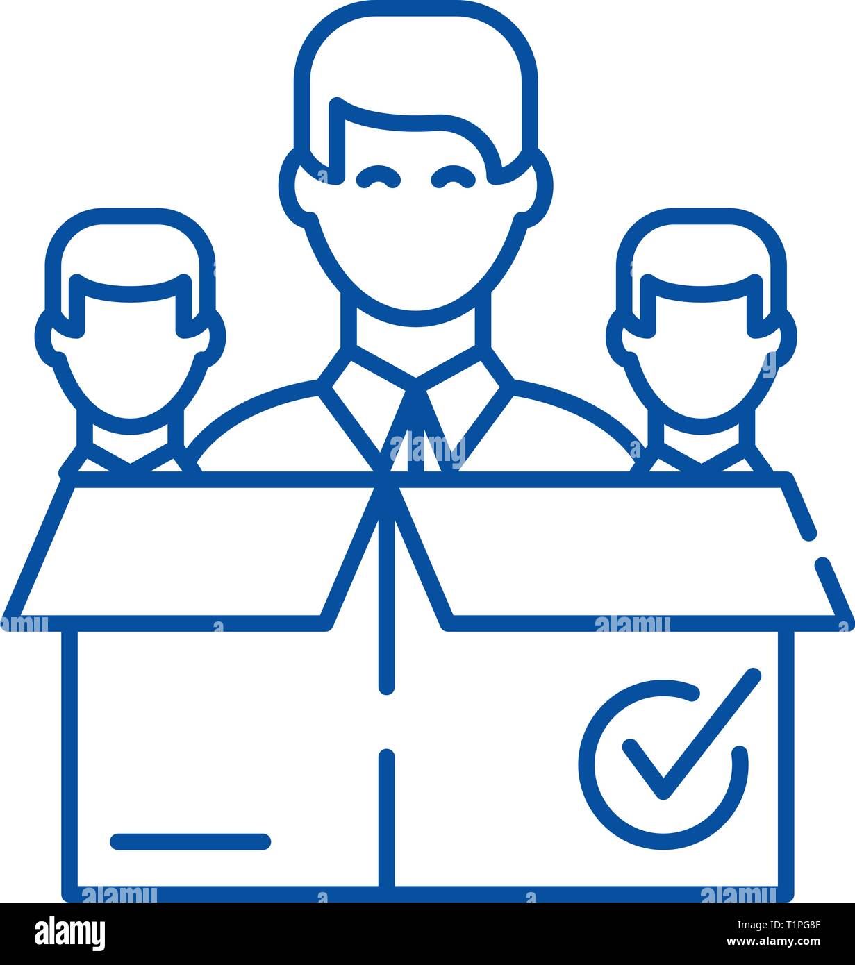 Remote business team line icon concept. Remote business team flat ...