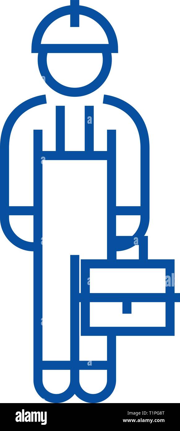 Repair man line icon concept. Repair man flat vector symbol, sign ...