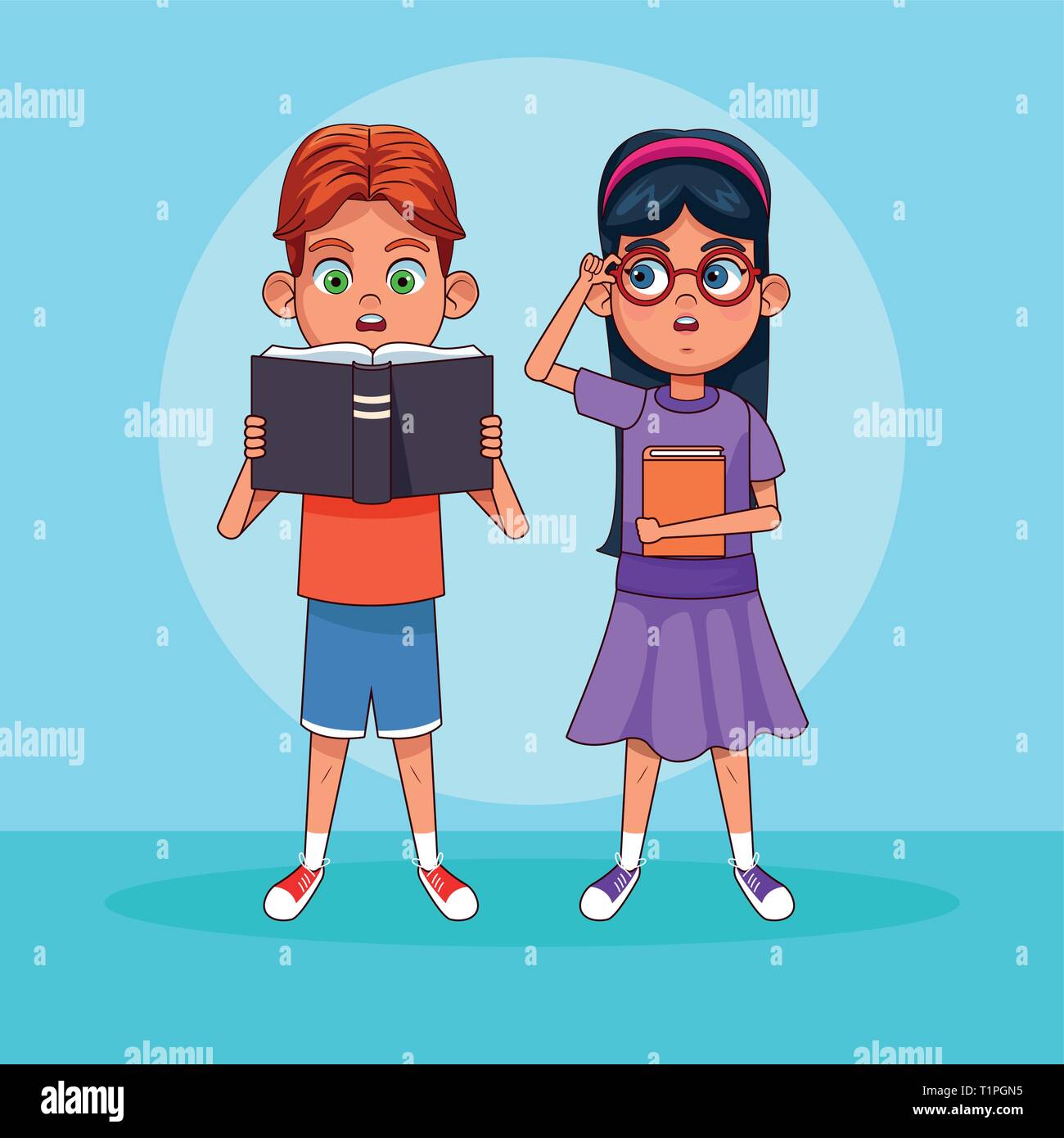 Kids reading books cartoons Stock Vector Image & Art - Alamy