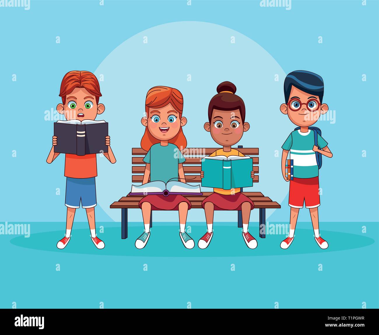 Kids reading books cartoons Stock Vector Image & Art - Alamy