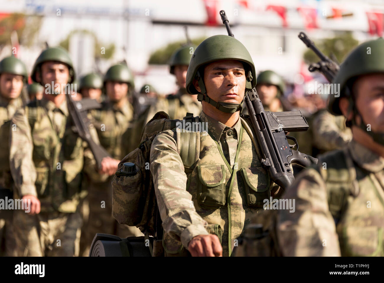 Izmir, Turkey - October 29, 2018: Turkish soldiers Military walking on ...