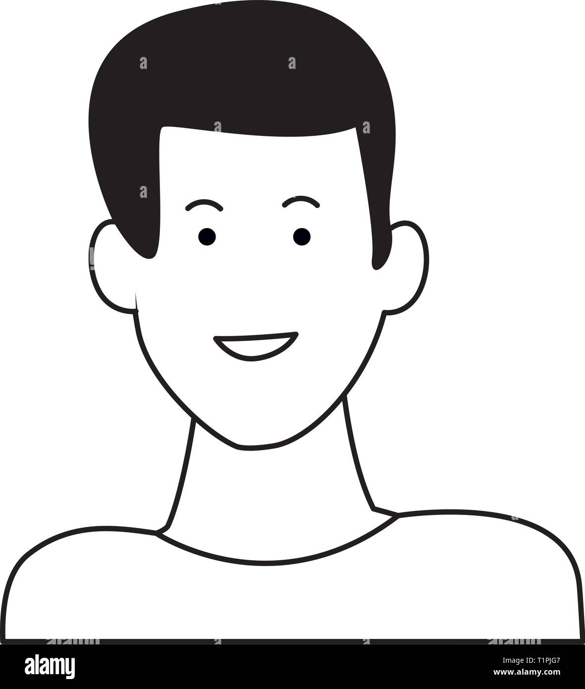 Young man smiling cartoon profile in black and white Stock Vector Image ...