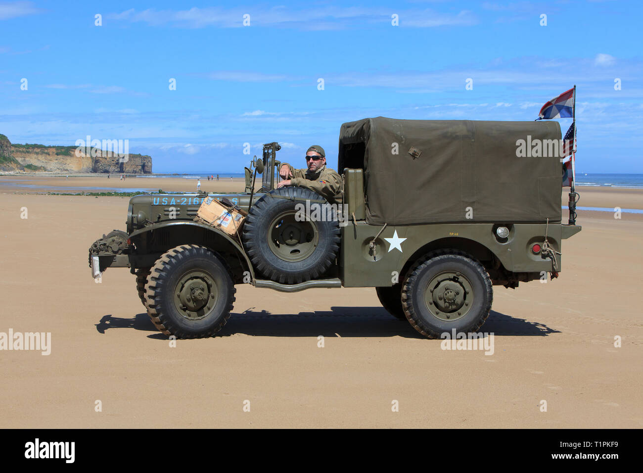 A Dodge WC-51 weapons carrier at Omaha Beach during the D-Day ...
