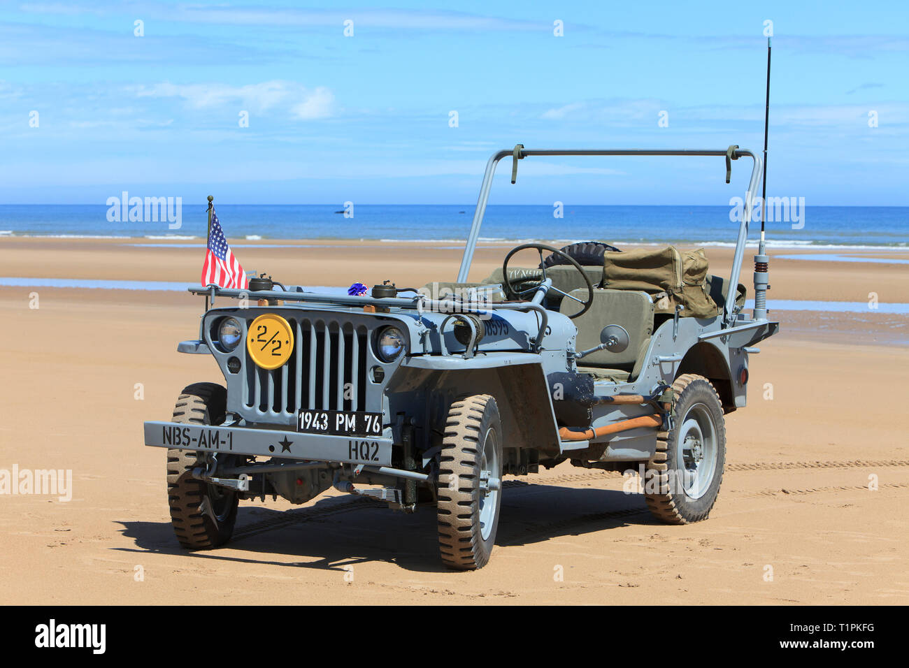 A US Navy Ford GPW jeep at Omaha Beach during the D-Day landing ...