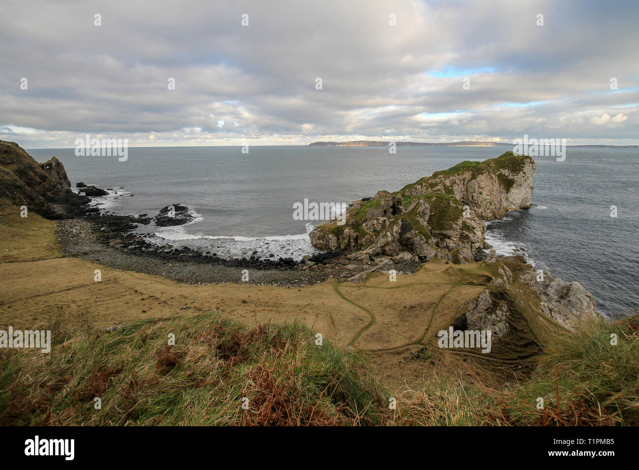 The ruins of Kinbane Castle and Kinbane Head on the coast of County ...