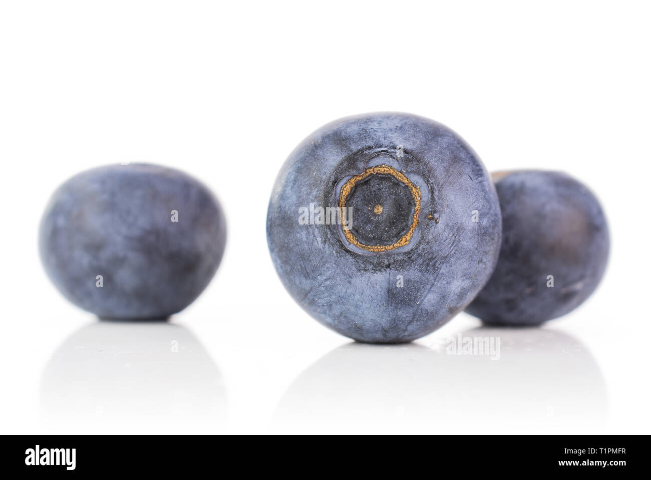 Group of three whole fresh sweet purple blueberry american isolated on ...