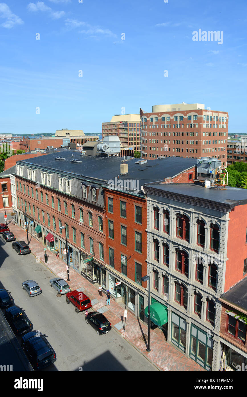 Portland Free Street at Old Port, Portland, Maine, USA. Old Port is ...