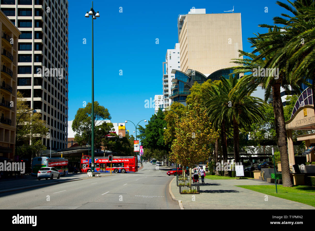 PERTH, AUSTRALIA - March 2, 2019: Eastern side of St Georges Terrace ...