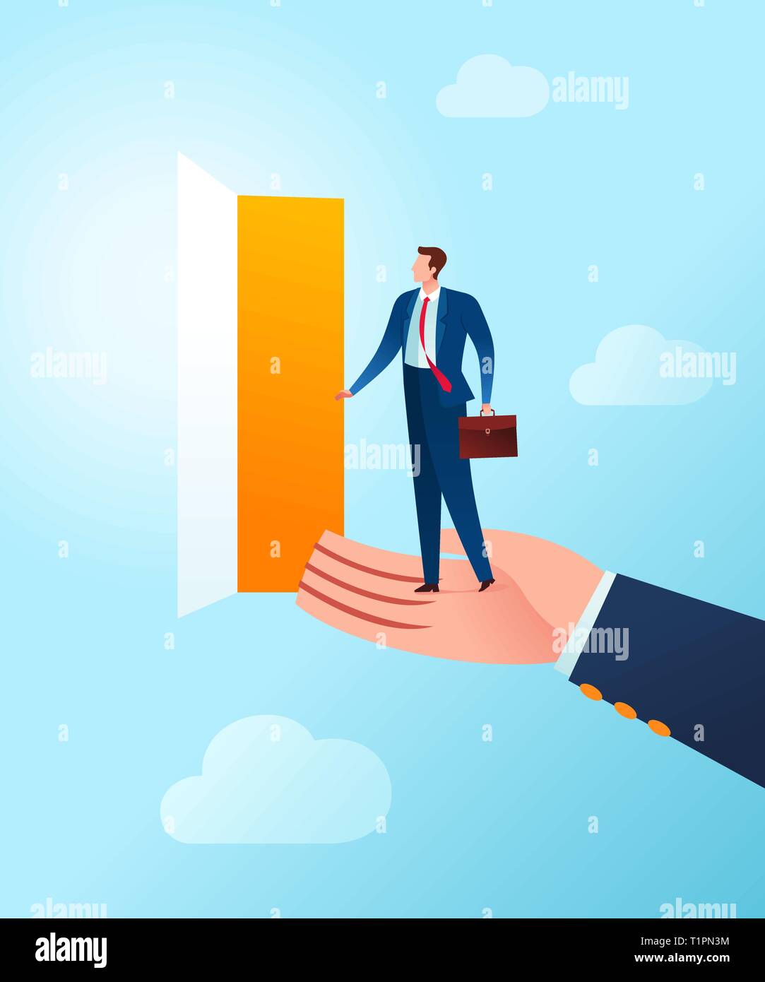 Businessman get an assistance opening a door for new opportunity and ...