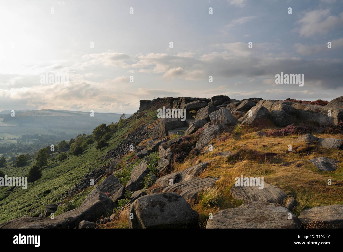 Curbar Edge escarpment in the Derbyshire Peak District, England UK ...