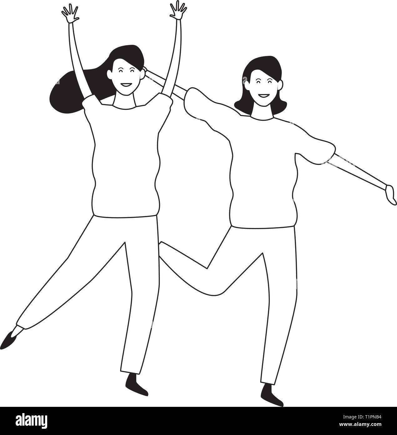 Two women friends cartoon in black and white Stock Vector Image & Art ...