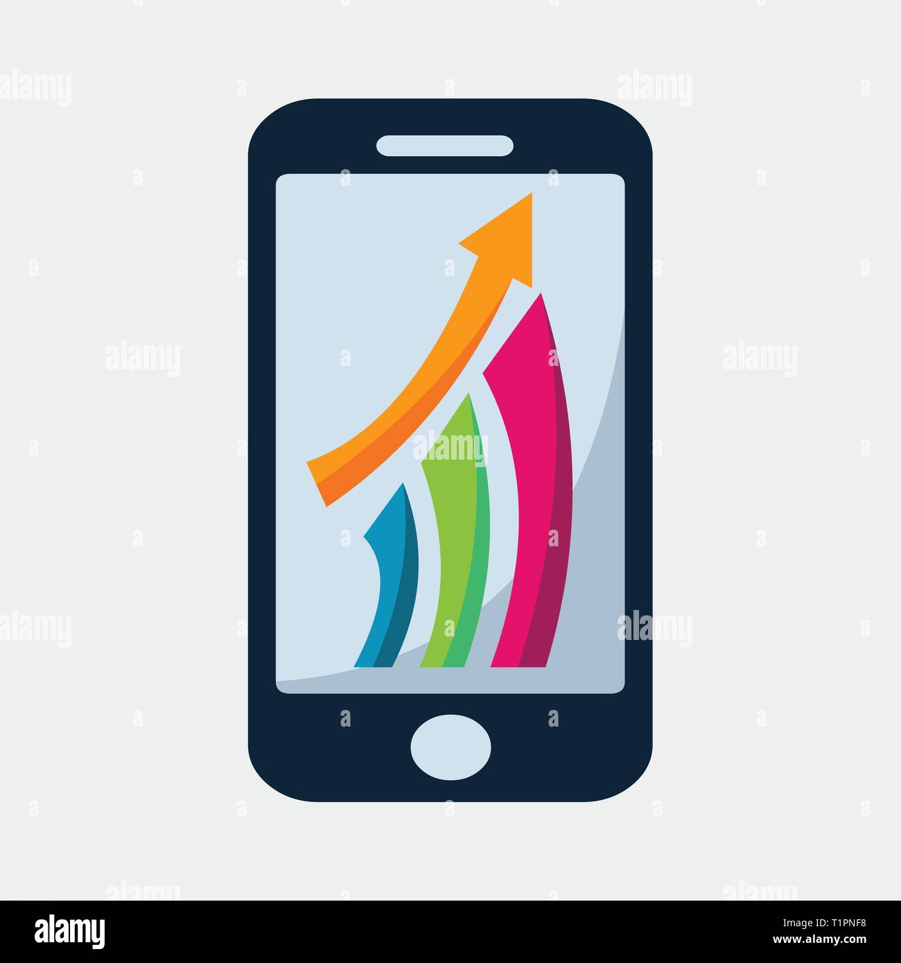 smartphone with arrow and colorful bars business chart graphs vector ...