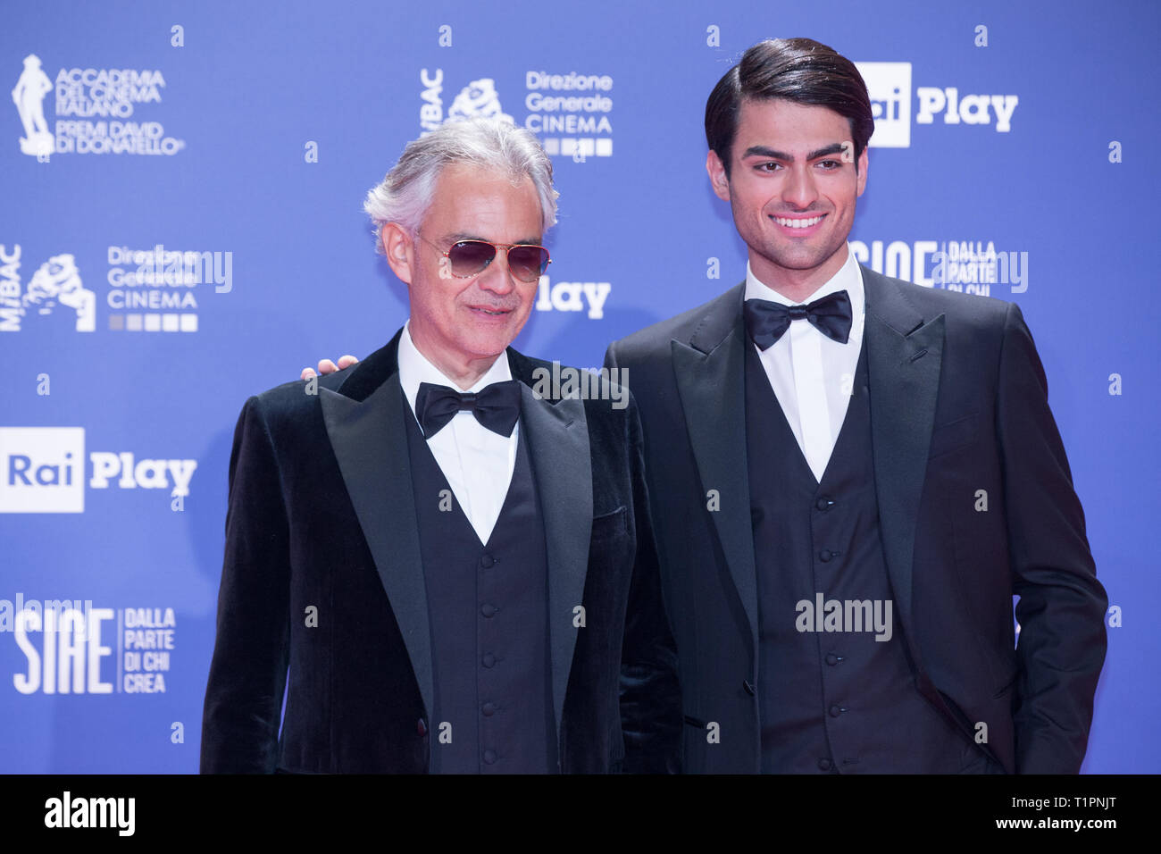 Roma, Italy. 28th Mar, 2019. Andrea Bocelli and his son Matteo Red ...