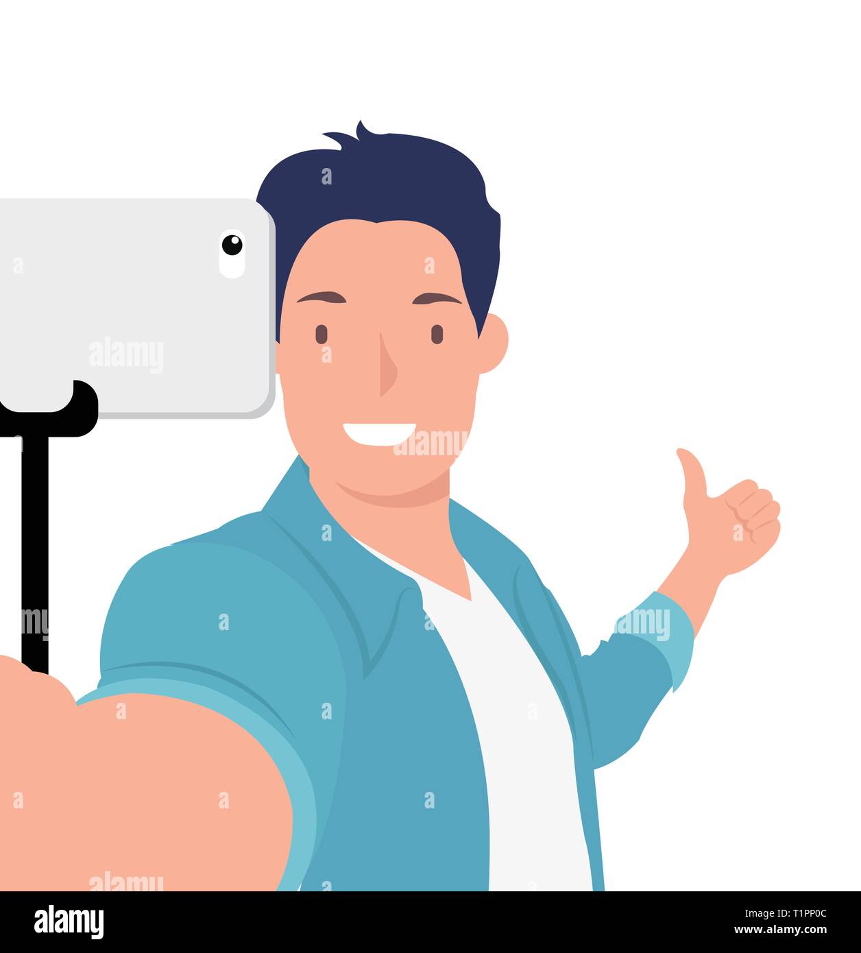 Cartoon people character design handsome young man taking selfie photos with thumb up Stock ...