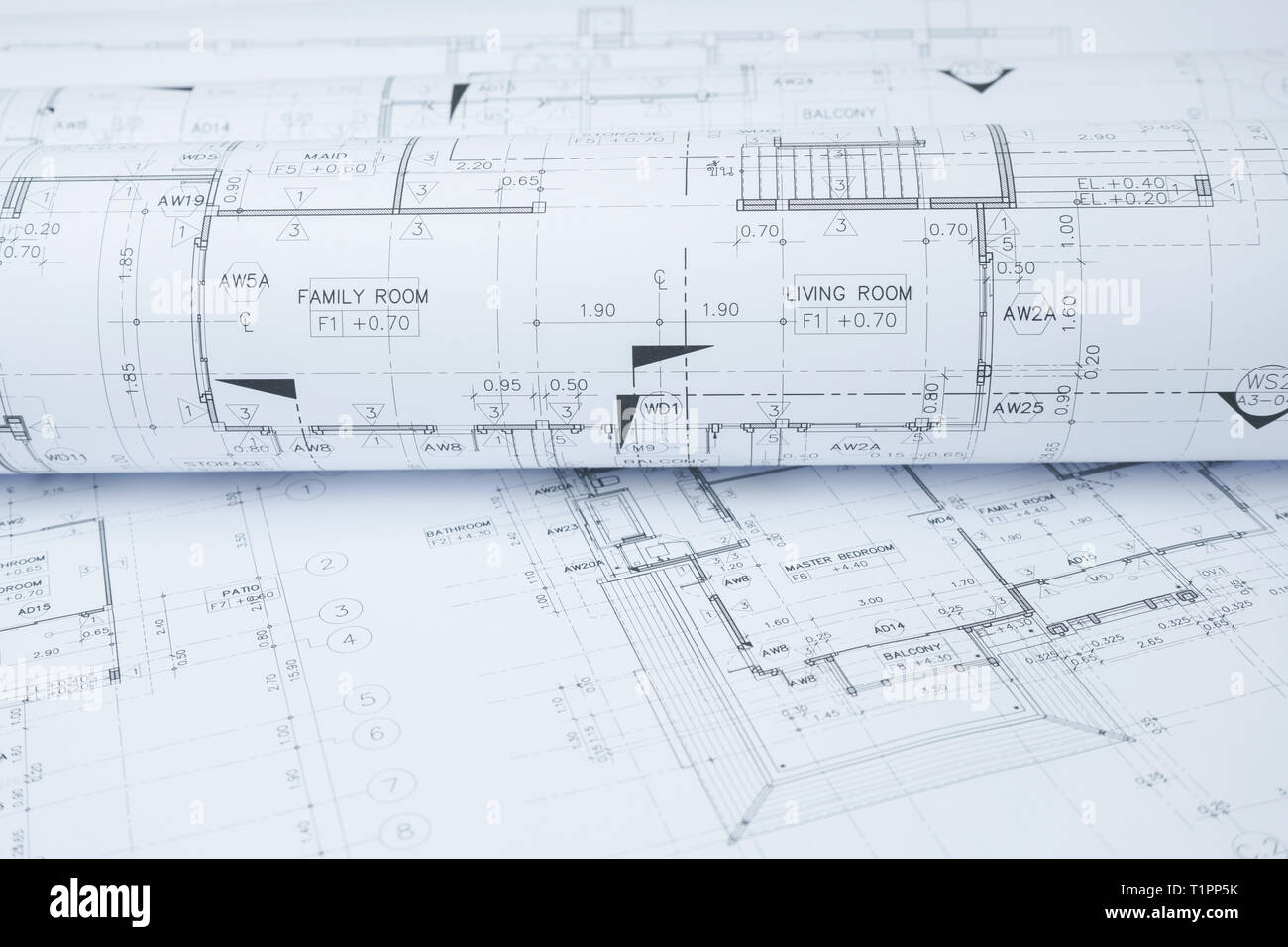 architectural drawing paper rolls of a dwelling for construction Stock ...