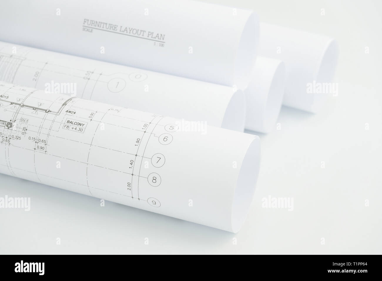 architectural drawing paper rolls of a dwelling for construction Stock ...