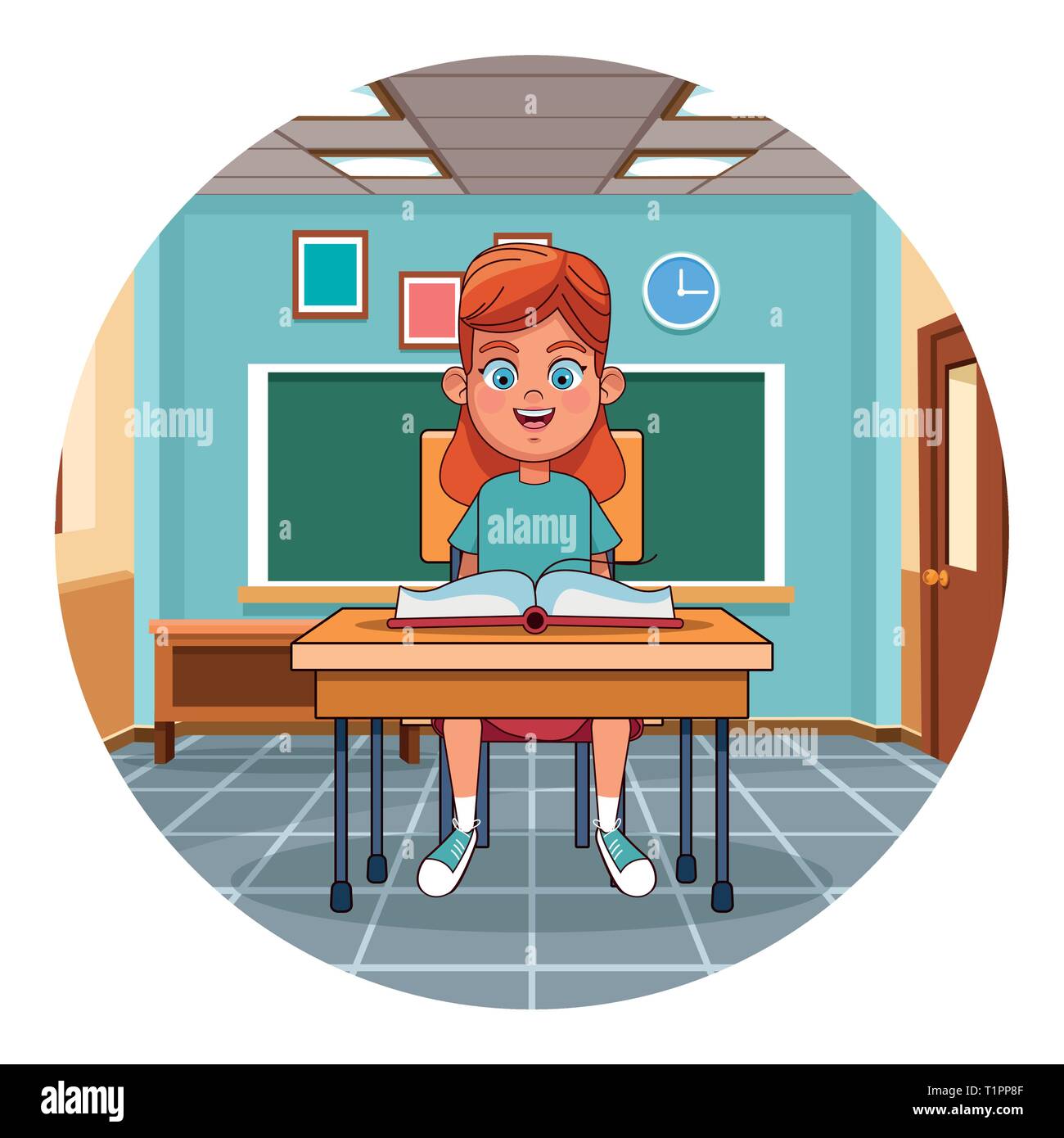 Kid reading book in classroom Stock Vector Image & Art - Alamy