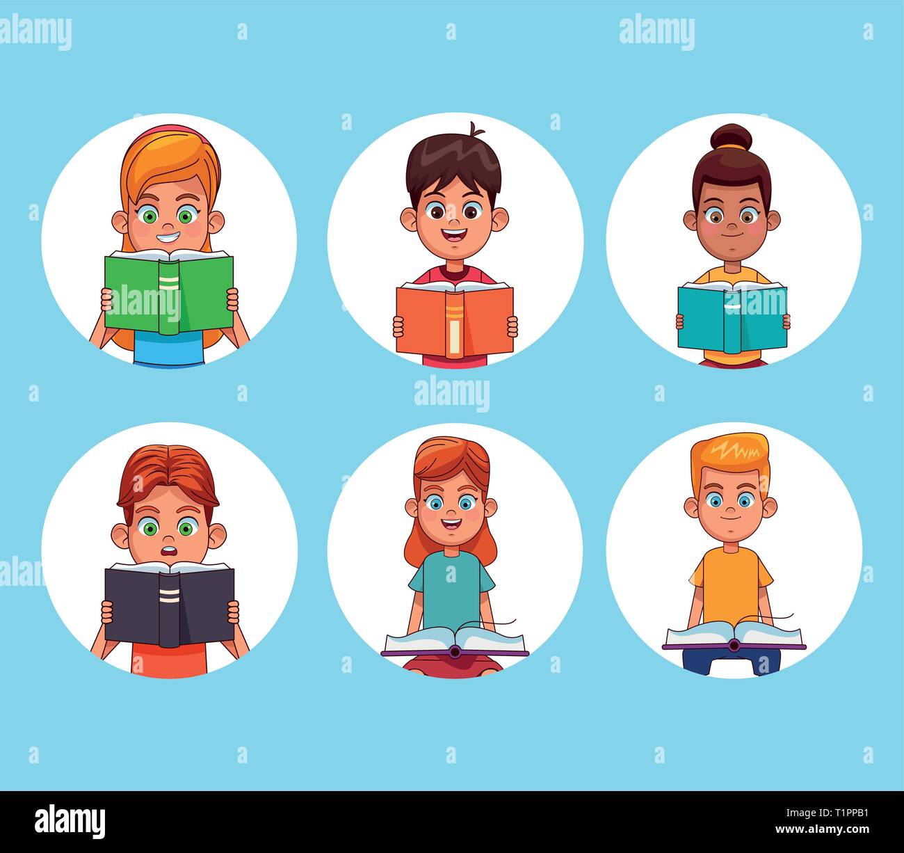 Kids reading books cartoons Stock Vector Image & Art - Alamy