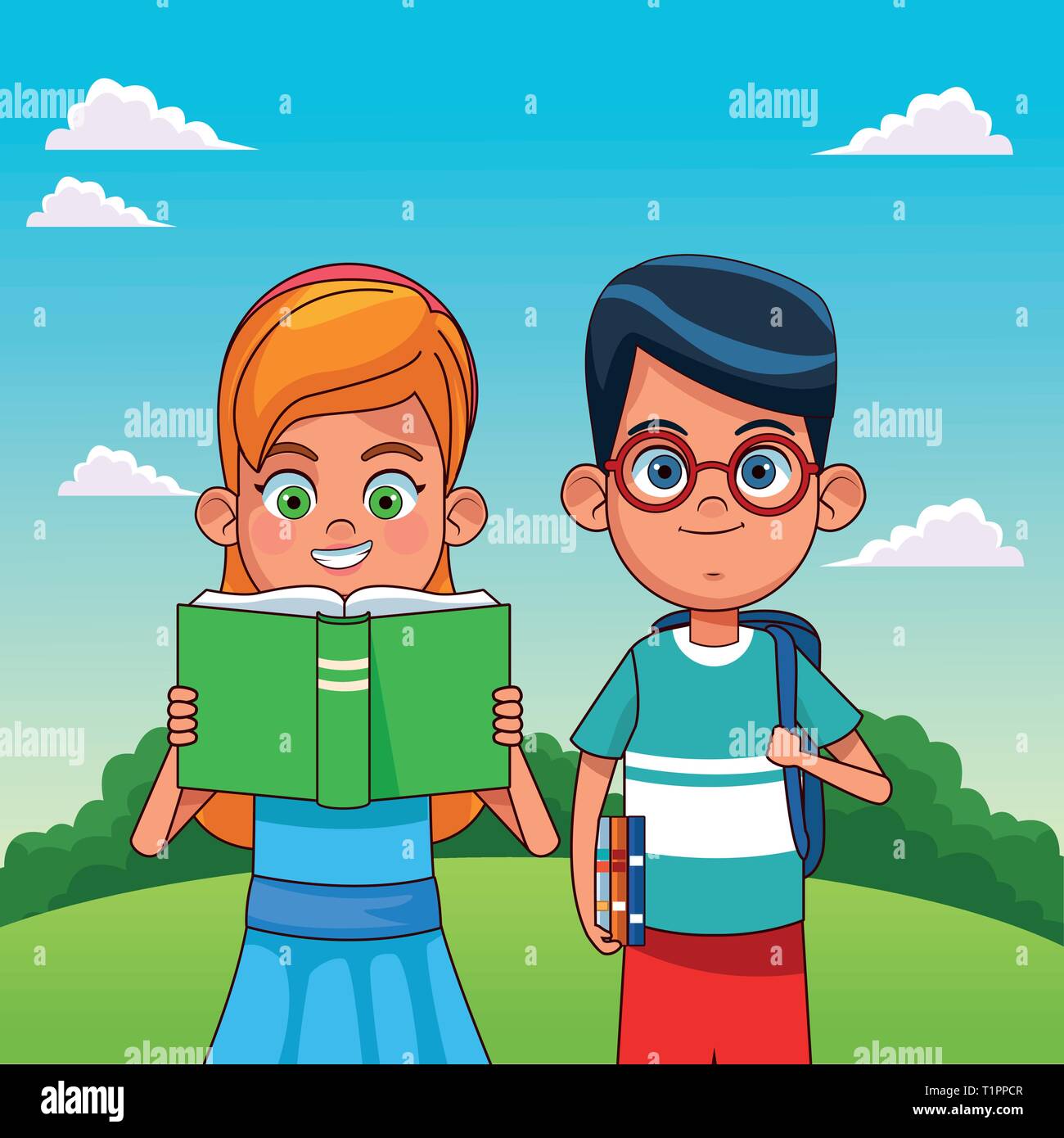 Kids with books cartoons Stock Vector Image & Art - Alamy