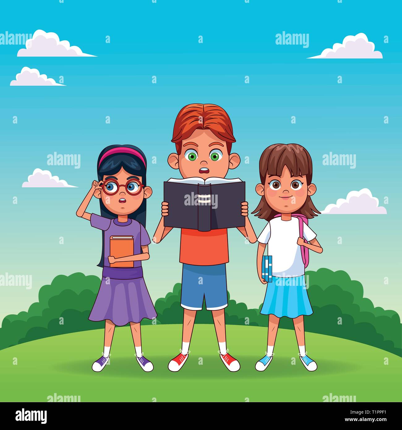 Kids with books cartoons Stock Vector Image & Art - Alamy