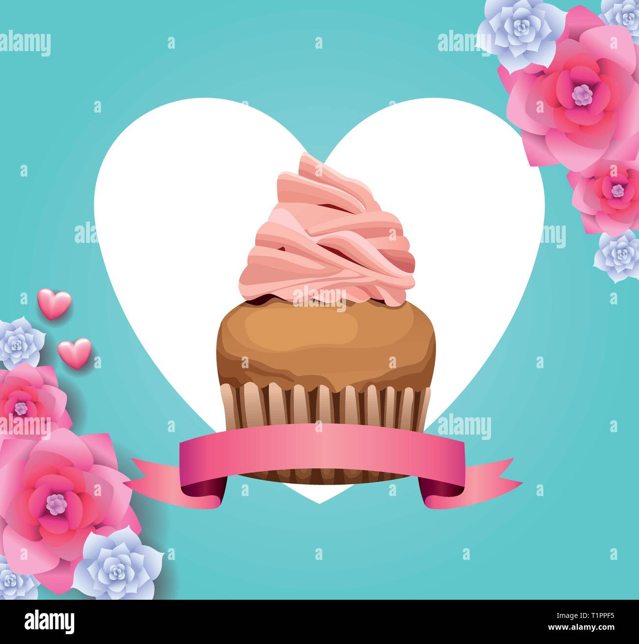 Delicious cupcake and flowers card Stock Vector Image & Art - Alamy