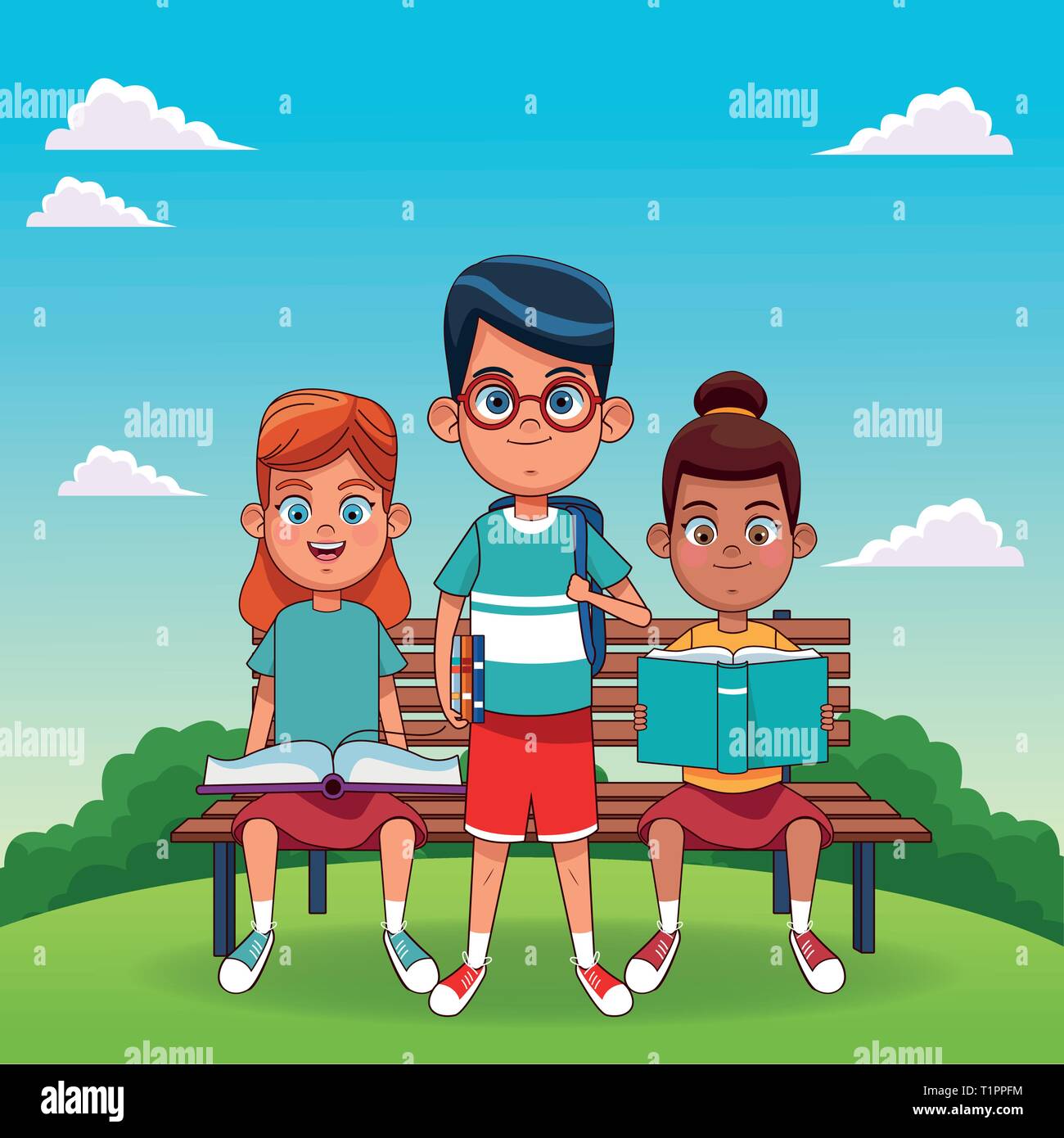 Kids with books cartoons Stock Vector Image & Art - Alamy