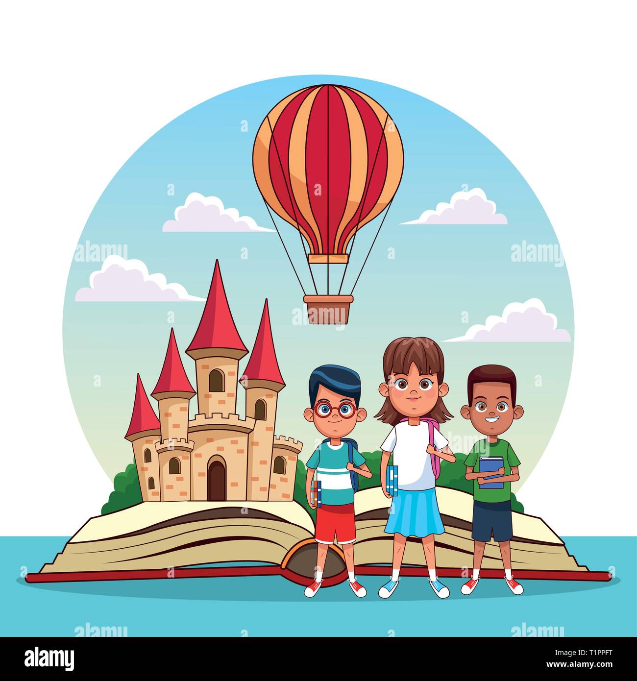 Kids reading fairy tales Stock Vector Image & Art - Alamy