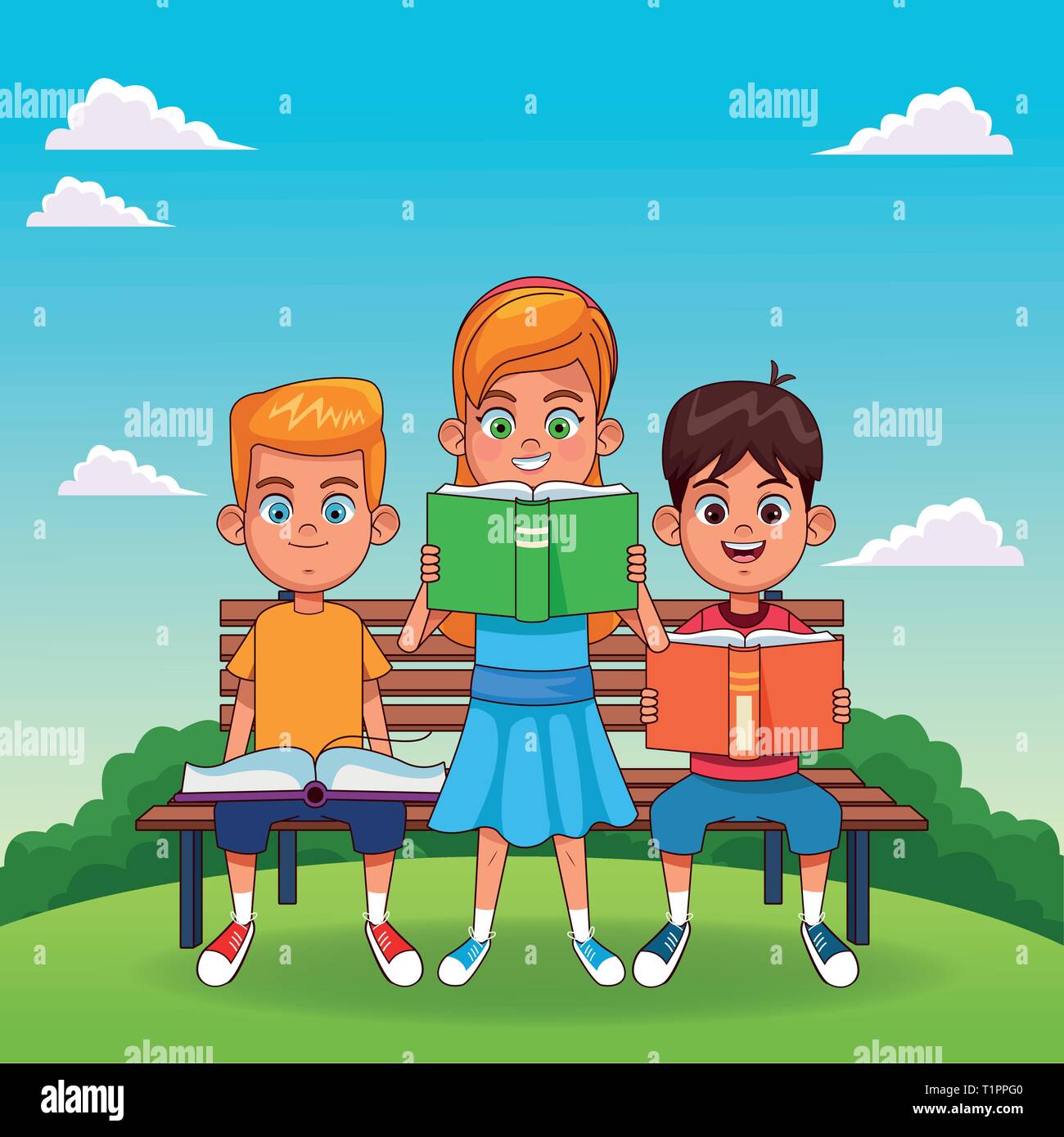Kids with books cartoons Stock Vector Image & Art - Alamy