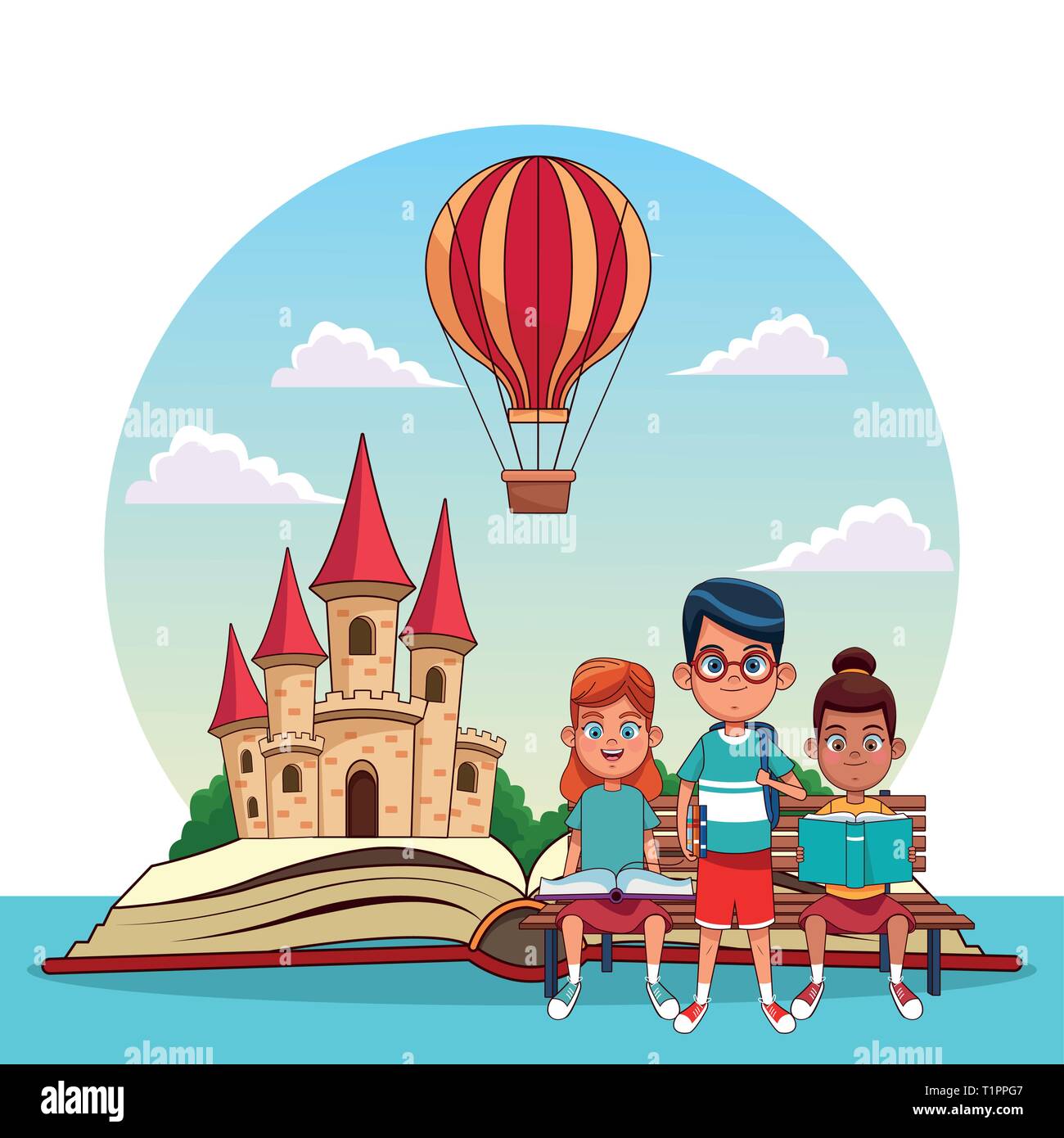 Kids reading fairy tales Stock Vector Image & Art - Alamy