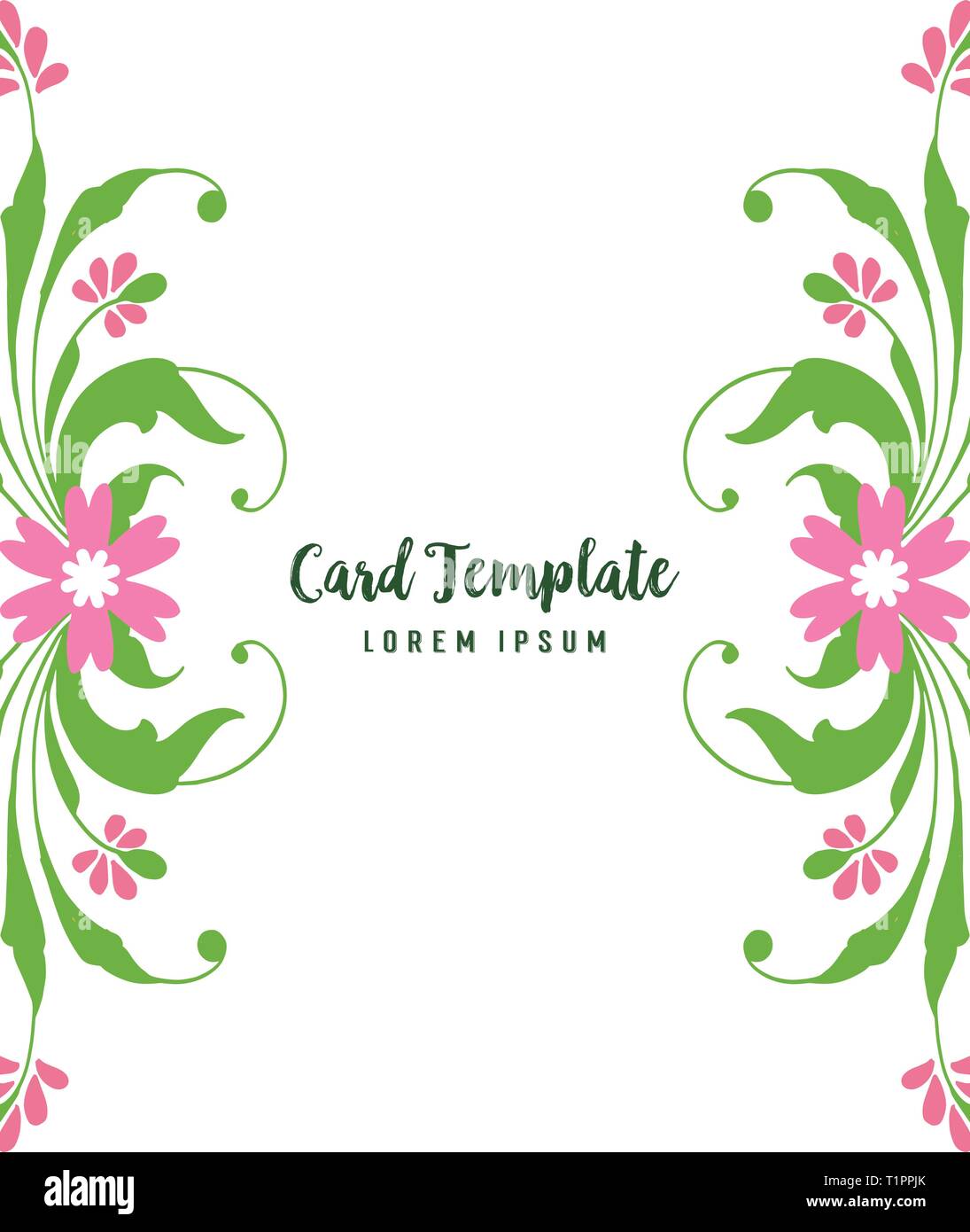 Vector illustration decor pink flower frame for design of card template ...