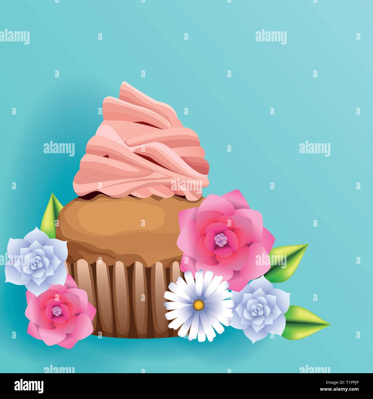 Delicious cupcake and flowers card Stock Vector Image & Art - Alamy