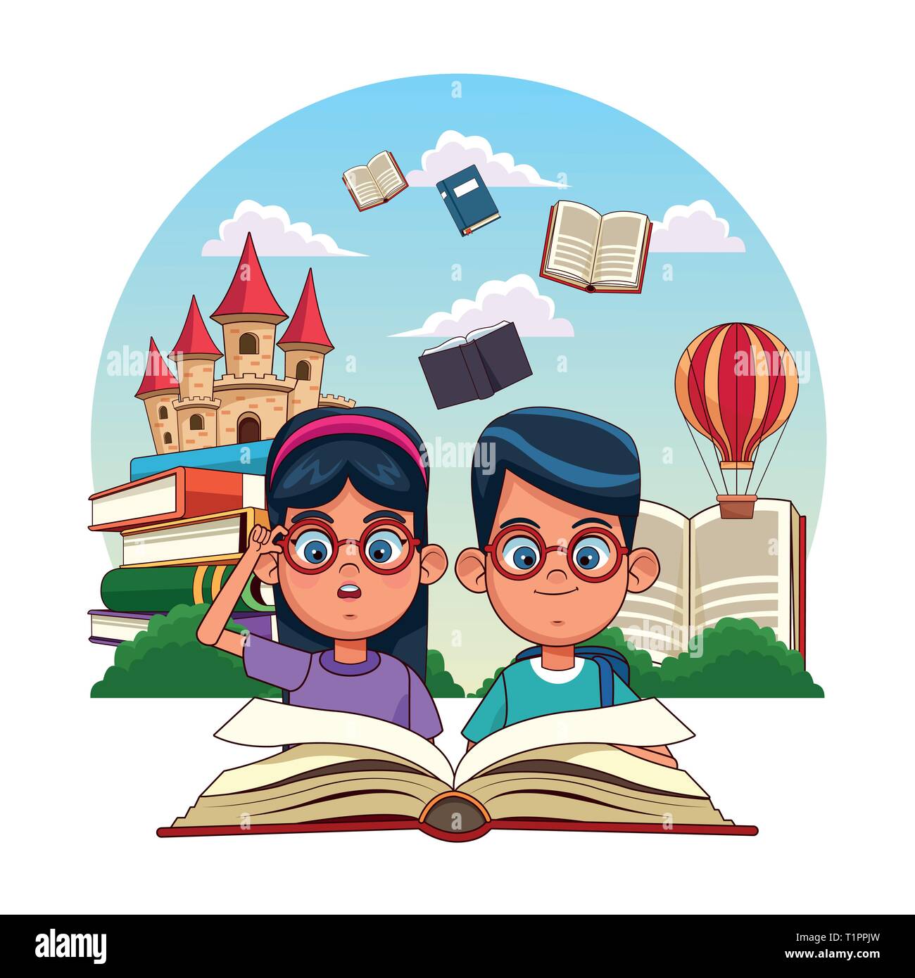 Kids reading fairy tales Stock Vector Image & Art - Alamy