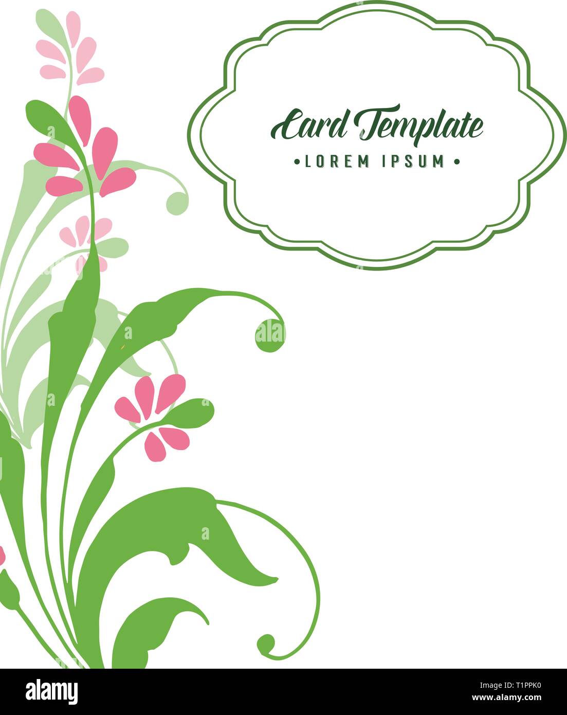 Vector illustration decor pink flower frame for design of card template ...