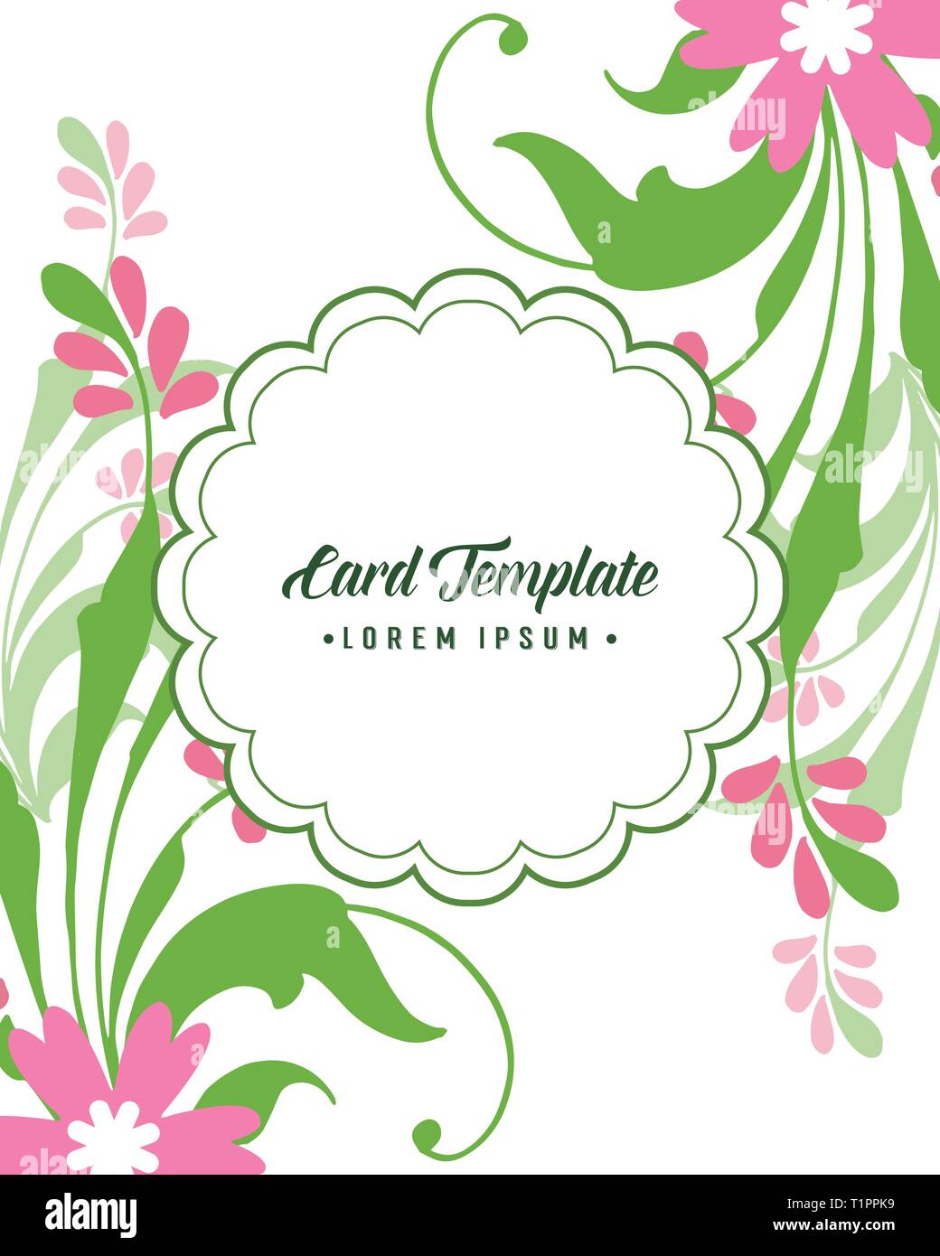 Vector illustration decor pink flower frame for design of card template ...