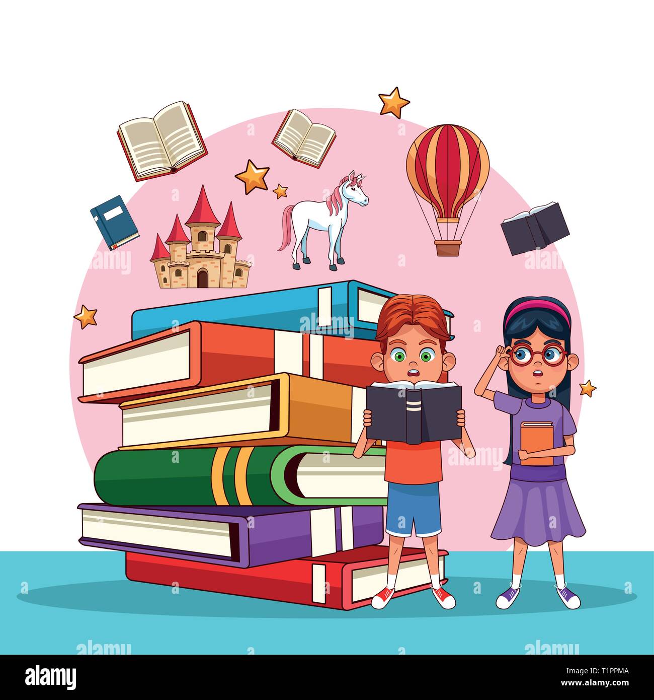 Kids reading fairy tales Stock Vector Image & Art - Alamy